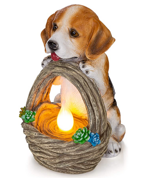 Puppy Dog Beagle with Basket Solar Powered LED Outdoor Decor Garden Li ...